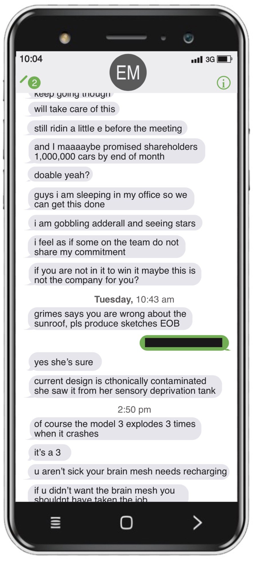Texts From Elon Musk to His Engineering Team