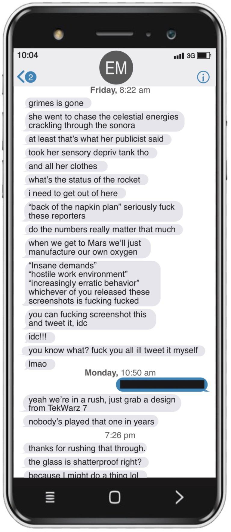 Texts From Elon Musk to His Engineering Team